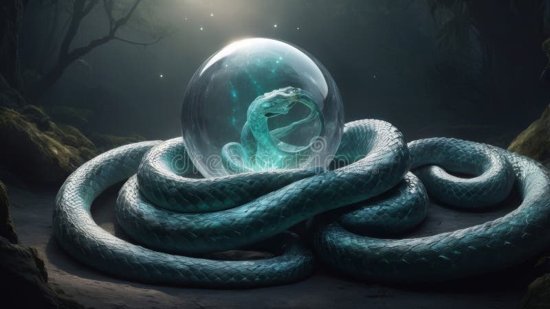 A Large Snake Guards a Mystical Orb Stock Illustration - Illustration ...
