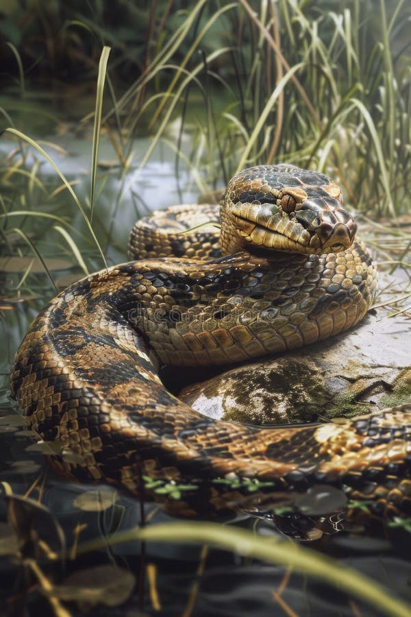 A Large Snake Resting on Top of a Body of Water. Suitable for Various ...