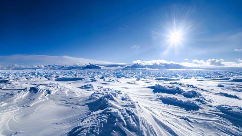 A Large Snow Covered Area with the Sun Shining Stock Image - Image of ...