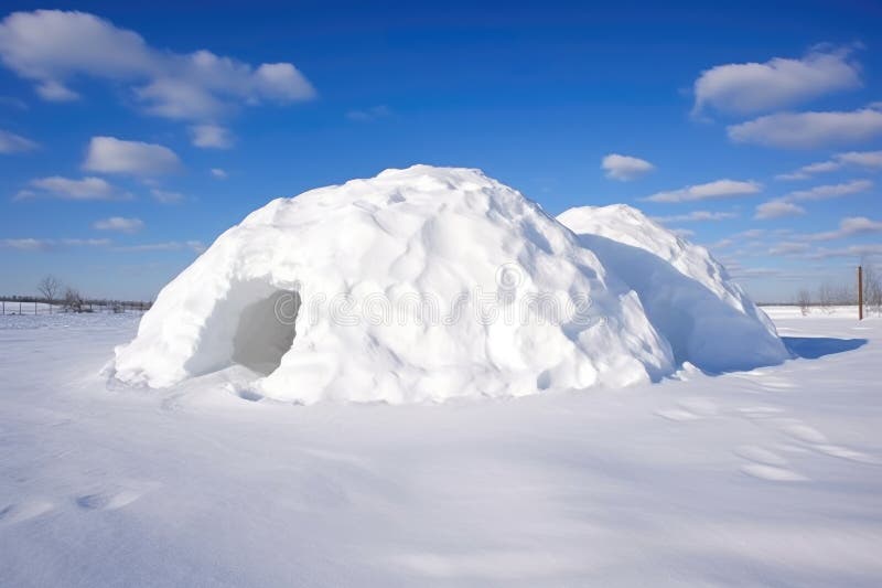 A Large Snow Igloo Against a Blue Sky Stock Illustration - Illustration of landscape, igloo ...