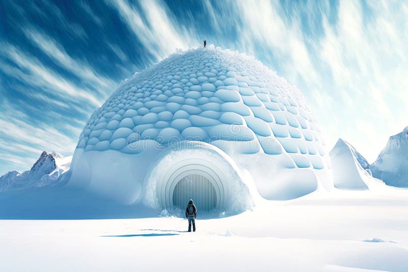 Large Snow Igloo Against Blue Sky and Sun Stock Illustration ...
