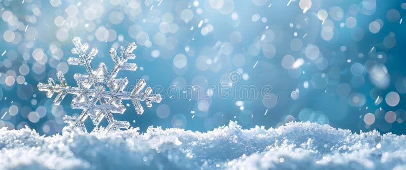 Large Snowflake on Abstract Blue Background with Falling Snow Stock ...
