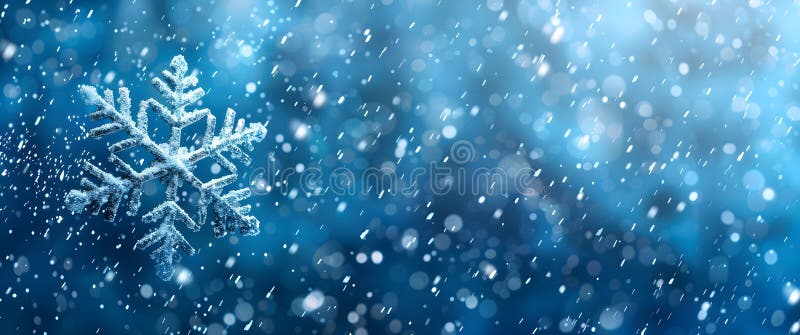 Large Snowflake on Blue Abstract Background with Falling Snow Stock ...
