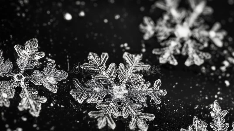 Large Snowflakes Falling on a Black Background. the Details of the ...