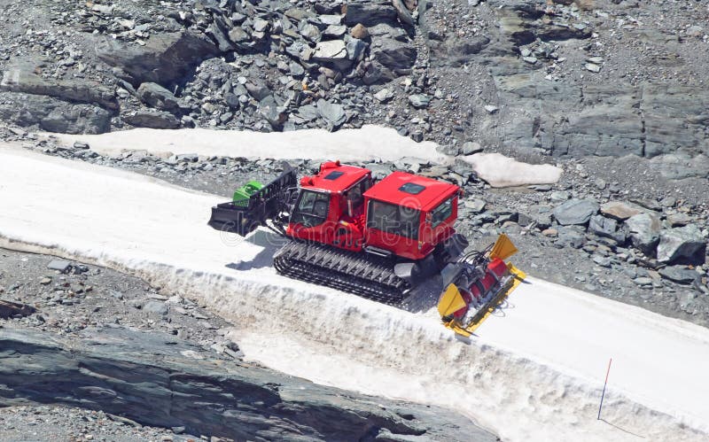 Large Snowmobile on a Track of Snow Stock Photo - Image of ...