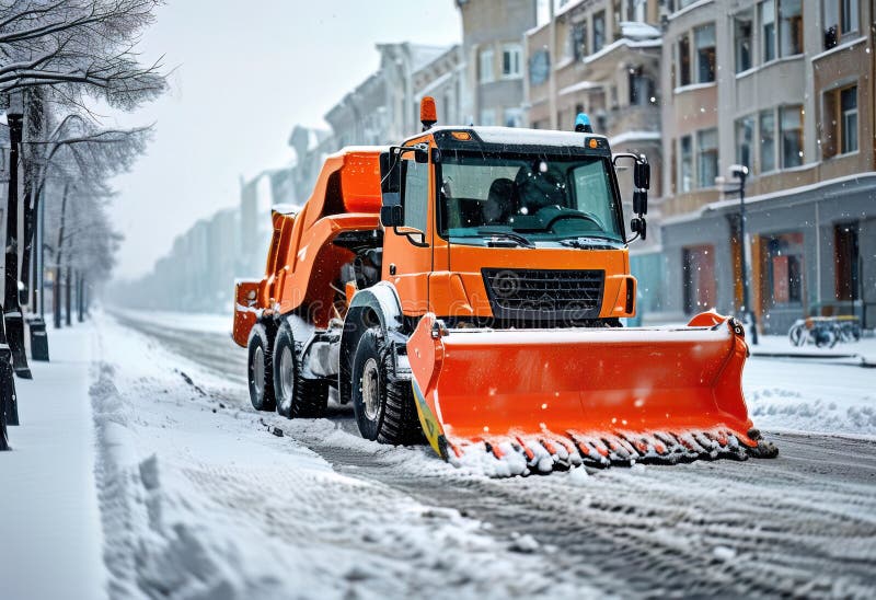 Large Snowplow with Orange Blade Stock Illustration - Illustration of ...