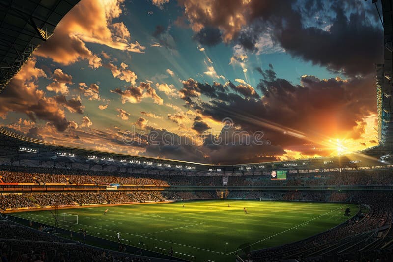 Soccer Stadium at Sunset stock illustration. Illustration of play ...