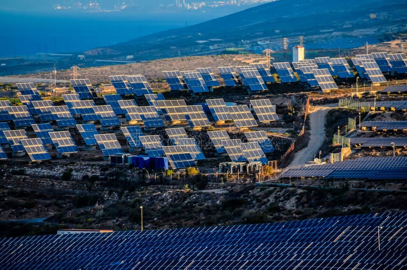 A Large Solar Farm with Many Solar Panels Stock Photo - Image of home ...