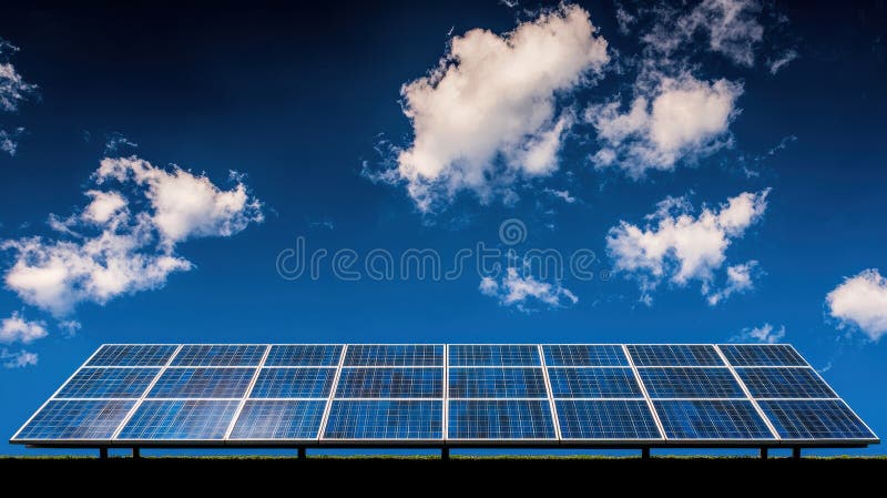 A Large Solar Panel Array Against a Blue Sky with White Clouds. Stock ...