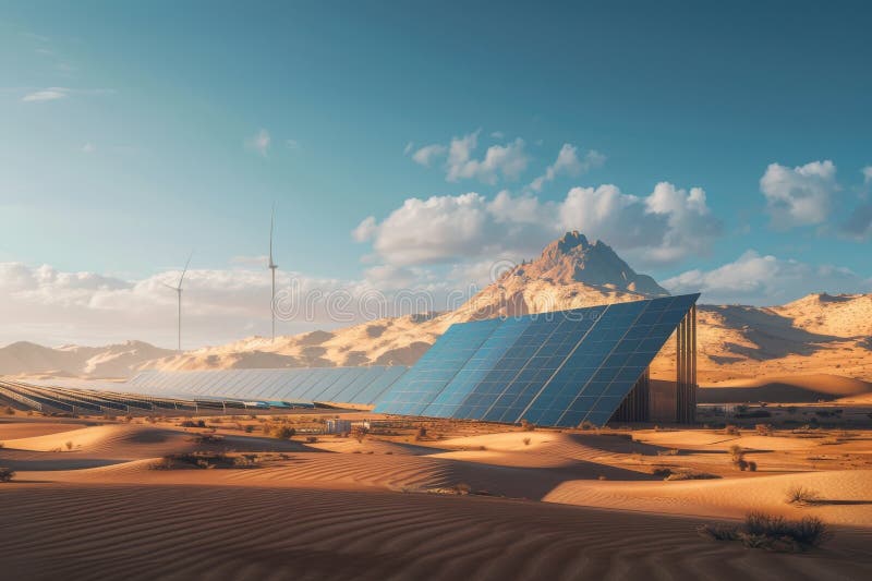 A Large Solar Panel Array is in the Desert Stock Image - Image of arid ...