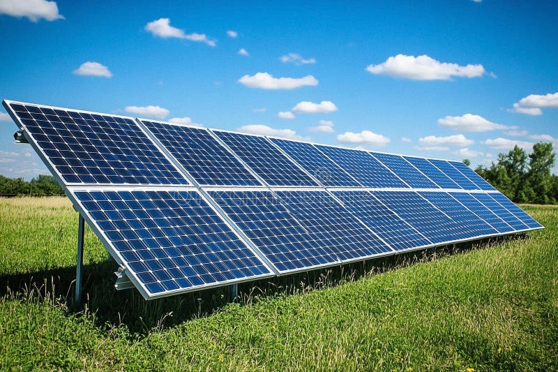 Large Solar Panel Array Harnessing Sun S Energy Against Blue Sky and ...