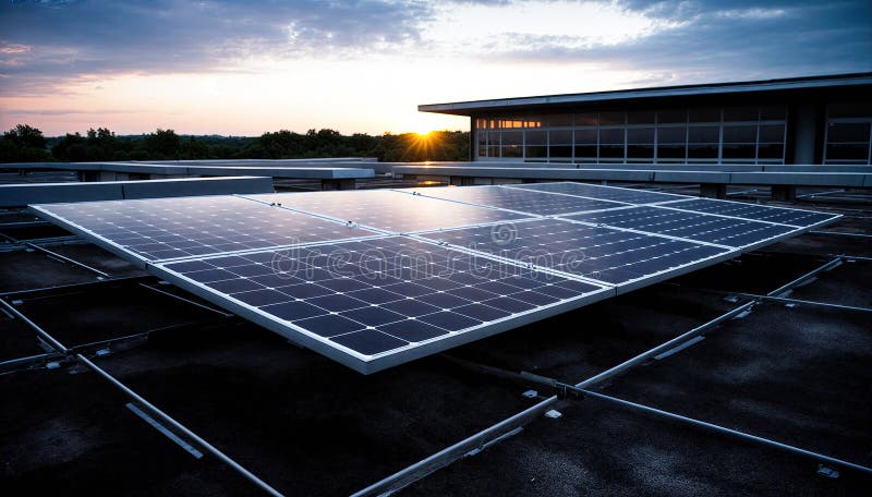 A Large Solar Panel Array Mounted on the Roof of a Commercial Building ...