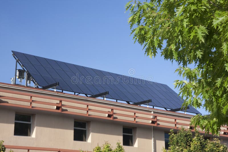 Large Solar Panel on Building Roof Stock Image - Image of green ...
