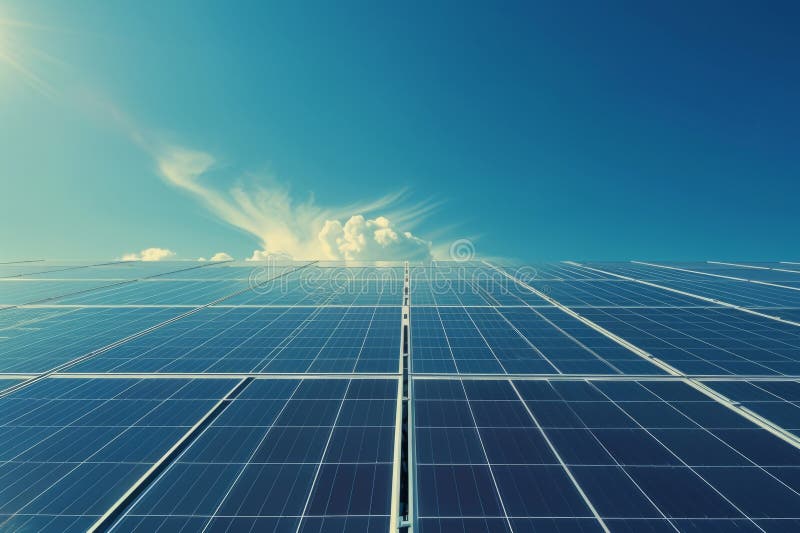 Large Solar Panel Farm is Generating Clean Energy Under a Blue Sky with ...