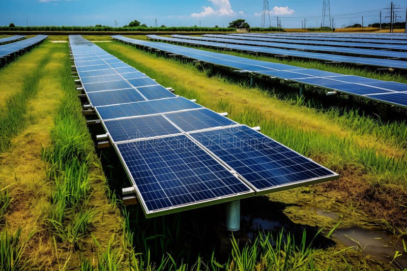 A Large Solar Panel Field with a Clear Blue Sky Stock Photo - Image of ...