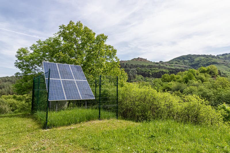 Large Solar Panel Installed in a Park Area among the Forest Stock Photo ...