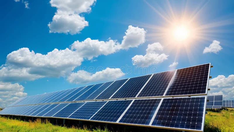 Solar Panels Converting Sunlight into Green Energy Under a Bright Sun ...