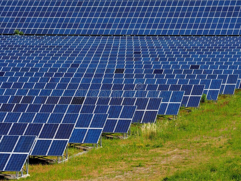 Large Solar Panels Field, Side View. Stock Photo - Image of pattern ...
