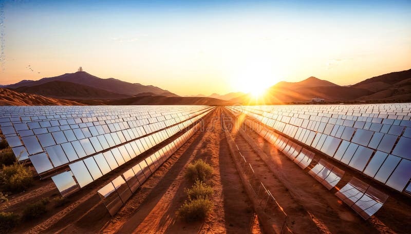 Large Solar Power Plant in the Middle of the Desert Rows of Mirrors ...