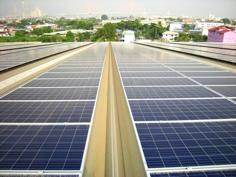 Large Solar PV Rooftop System Suspension Bridge Background Stock Photo ...