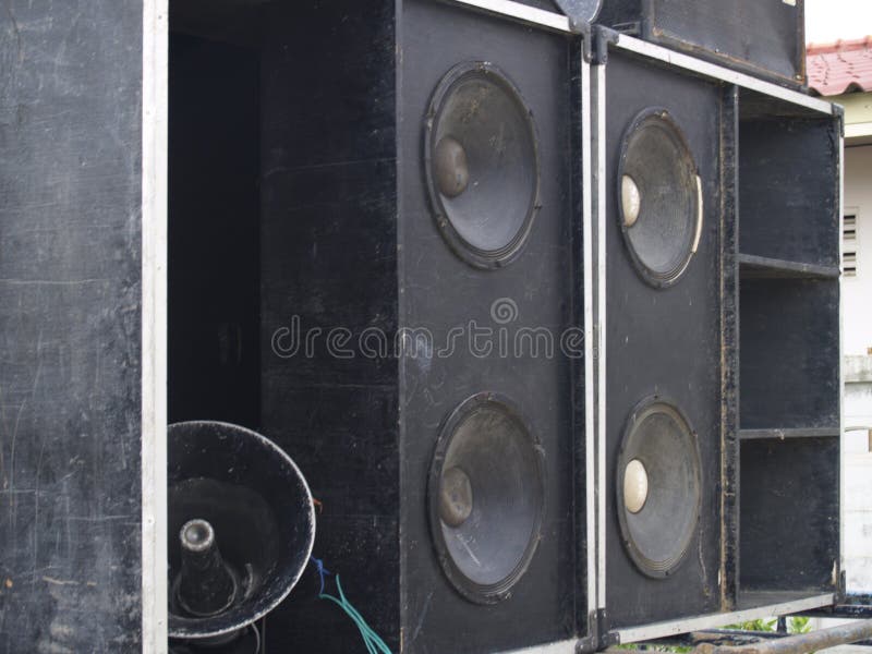 Large Sound System Composed of Multiple Old Speakers, Arranged in a ...