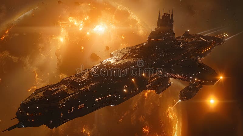 A Large Space Ship is Flying through a Galaxy in Space Stock Photo ...