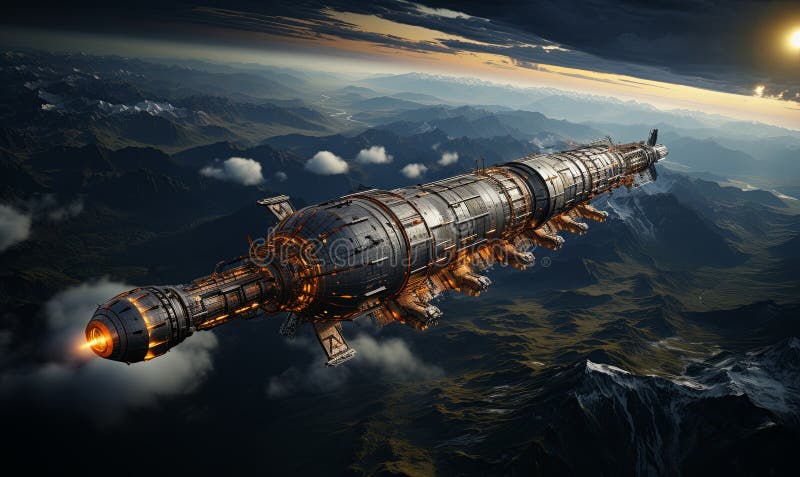 Large Space Ship Flying through the Sky Stock Photo - Image of ...