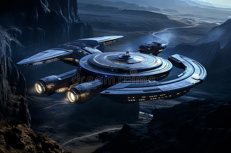 A Large Space Ship is Flying through Space. Stock Image - Image of ...