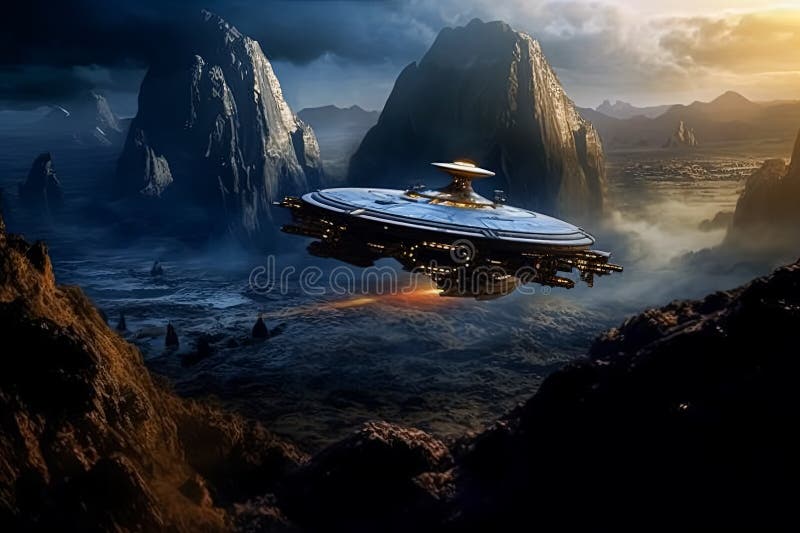 A Large Space Ship is Flying through Space. Stock Photo - Image of ...