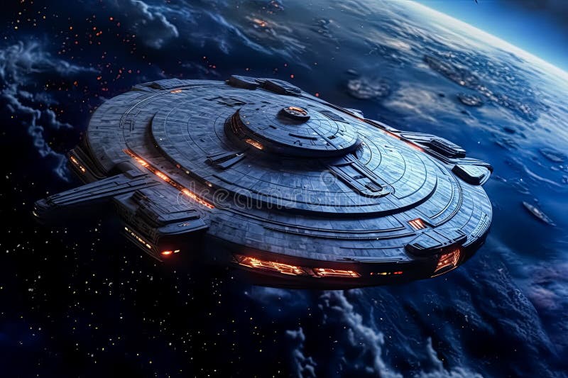 A Large Space Ship is Flying through Space. Stock Photo - Image of ...
