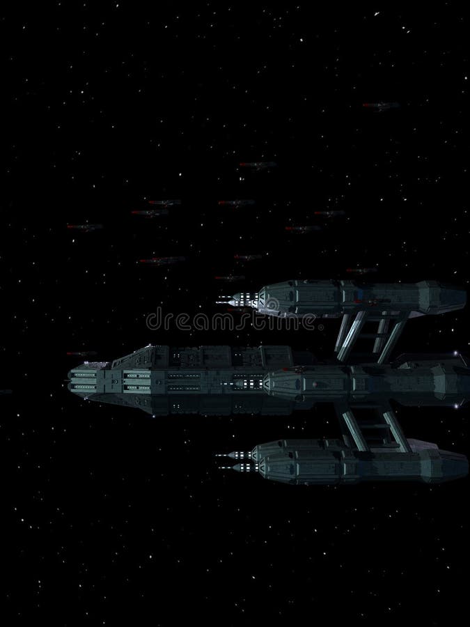 Large Space Battle Ship 3 with Fighters 3D-Rendering Stock Image ...