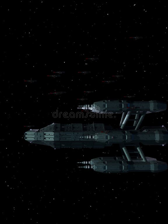 Large Space Battle Ship 3 with Fighters 3D-Rendering Stock Image ...
