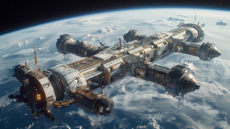 A Large Space Station Orbiting Earth with Tourists and Research ...