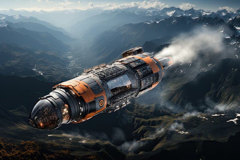 Large Spaceship in Space in Orbit Against the Background of the Earth ...