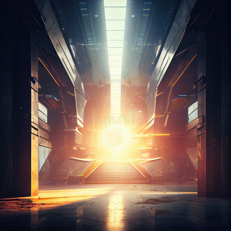 Large Spacious Room with Distant Rays of Sun Sci-fi Futuristic Interior ...