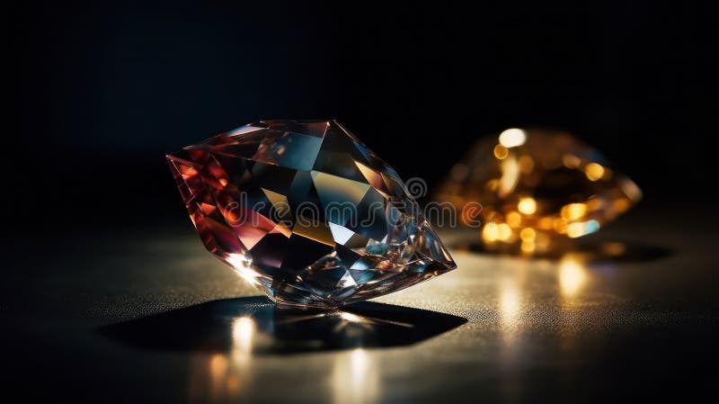 Large Sparkling Crystals Refracting a Beam of Light on a Black ...