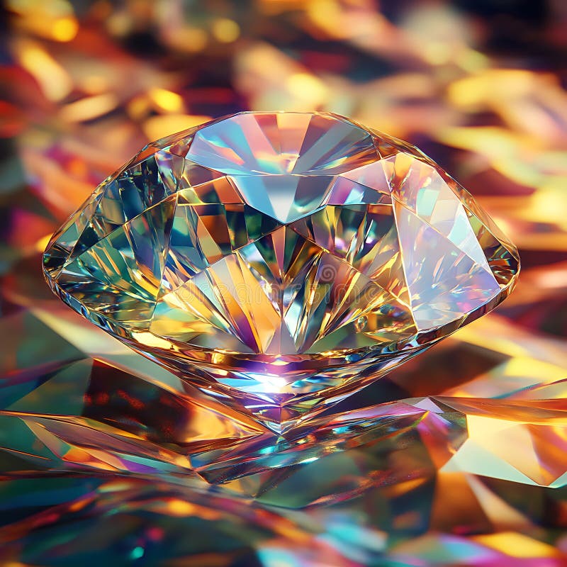 A Large, Sparkling Diamond with Iridescent Facets Stock Illustration ...