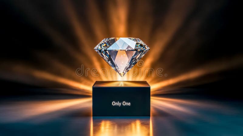 Glowing Diamond Displayed on Pedestal with Light Rays, only One Stock ...