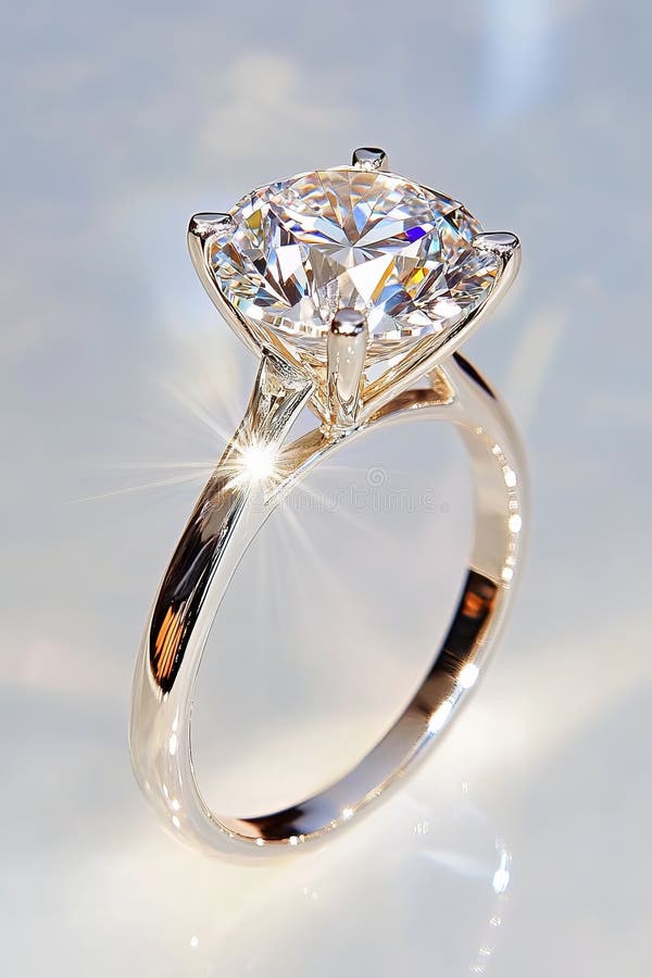 Large Sparkling Diamond Ring on White Background Reflecting Light Stock ...