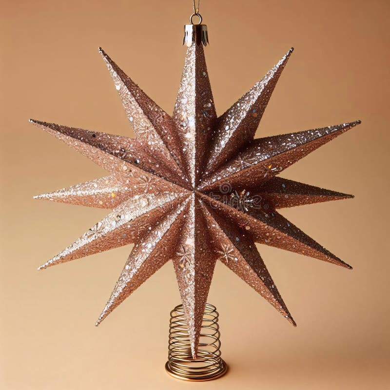 A Large, Sparkling Rose Gold Star Christmas Tree Topper with a Spring ...