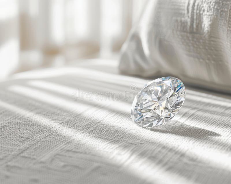 Large, Sparkling, Round-cut Diamond on a White, Sunlit Blanket with ...