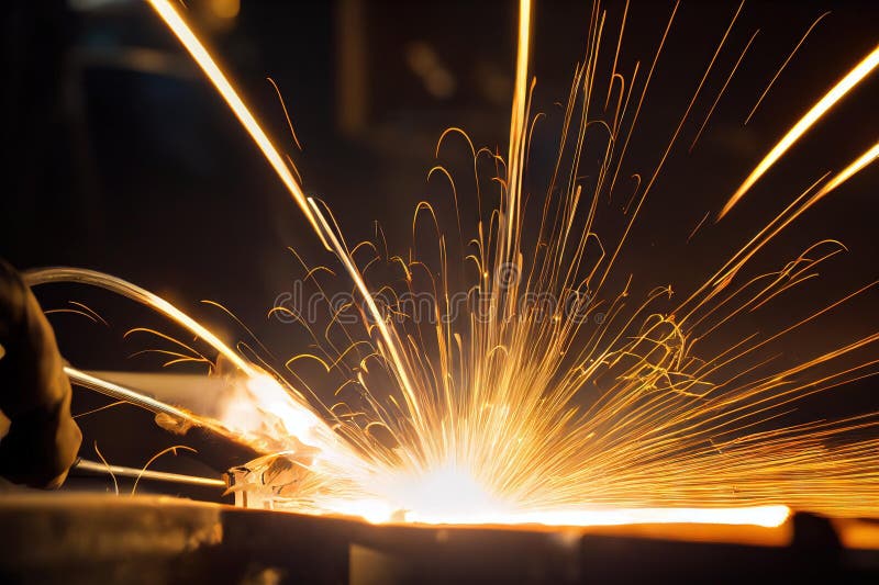 Large Sparks and Fire in Rolling Mill Welding Process. Stock ...