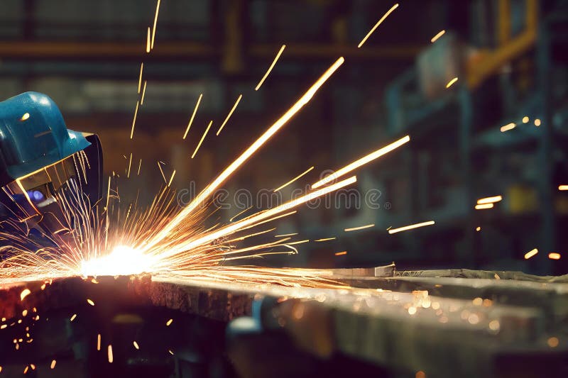 Large Sparks and Fire in Rolling Mill Welding Process. Stock ...