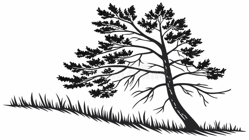 Large Sparse Tree in Landscape, Nature Environment Vector Illustration ...