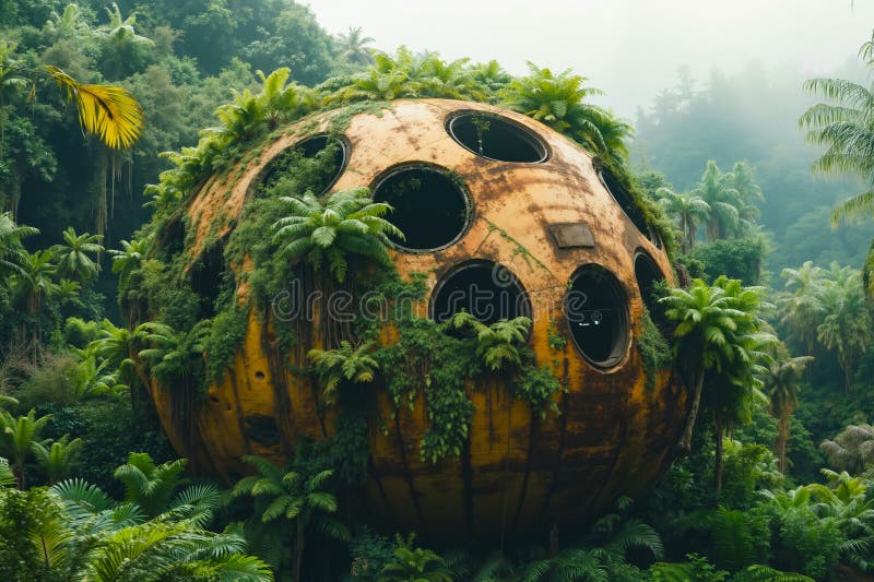 A Large Spherical Building in the Middle of a Lush Green Forest Stock ...