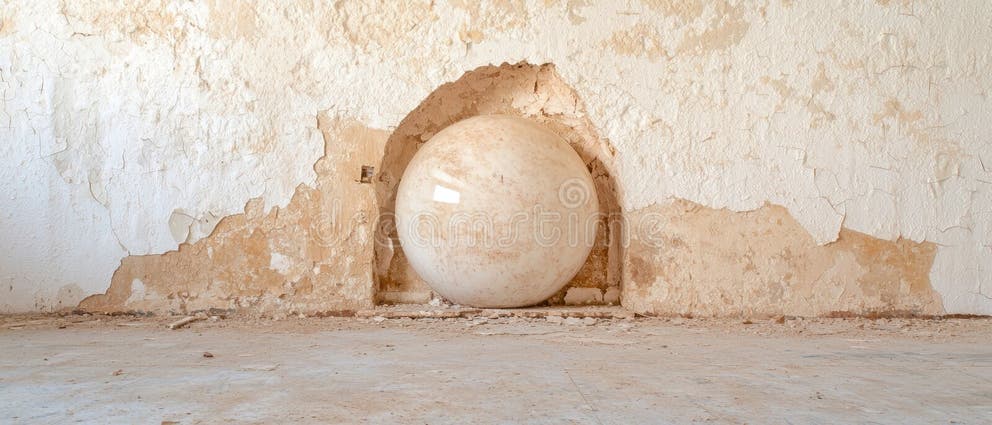 Large Spherical Stone in Crumbling Wall Stock Illustration ...