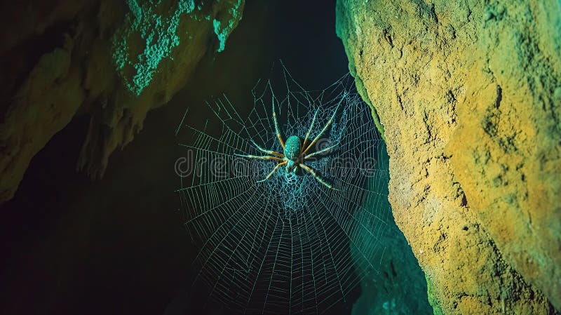 Large spider in a cave web stock photo. Image of hunt - 363640326