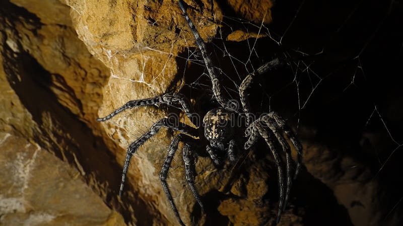 Large Spider in Cave, Web, Dark, Rocky Stock Photo - Image of dark ...