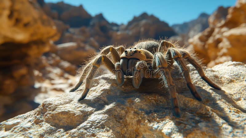 Large Spider on a Rocky Surface in a Desert Landscape during Bright ...