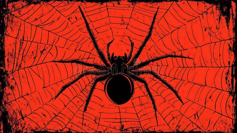 Large Spider on a Red Web Background with Grunge Texture and Eerie ...